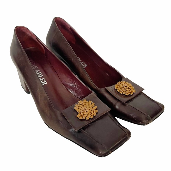 Irene Adler | Shoes | Irene Adler Brown Leather Square Toe Chunky Notch ...